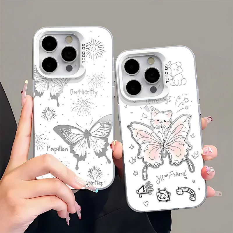 Чехол на айфон 16 про макс / IPHONE16 PRO MAX белый с принтом Полый щенок-бабочка противоударный