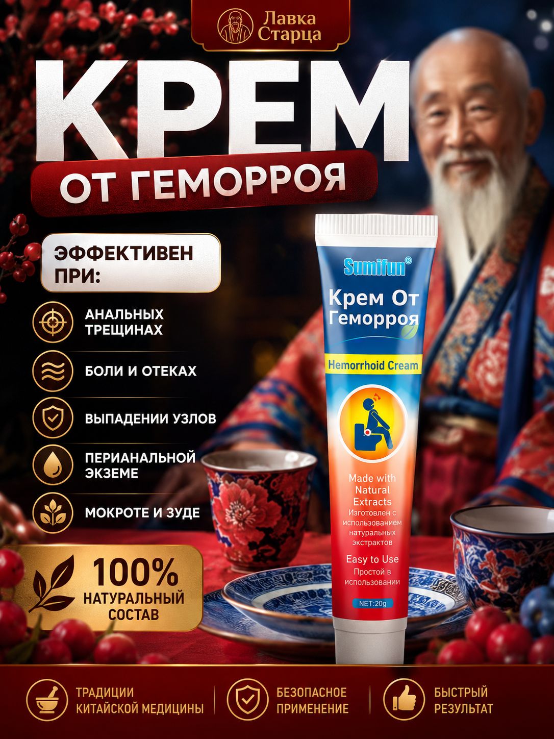 Китайский Чудо Крем от геморроя натуральный, не гормональная, мускусный крем от геморроя