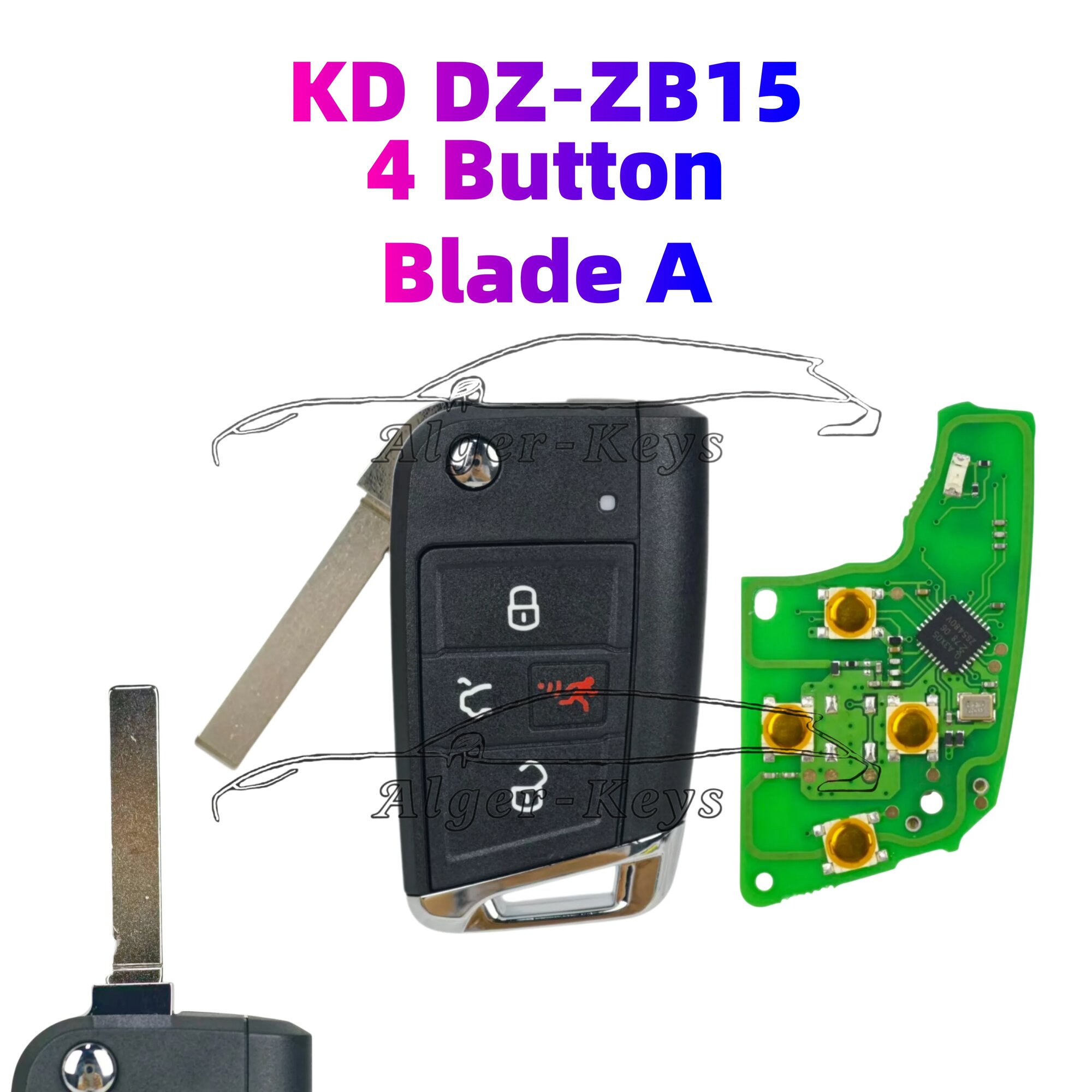 Новый смарт-ключ Algernon-keys KEYDIY DZ-ZB15-3 ZB15-4 с корпусом, 3 кнопки, 4 DZZB15 4B Blade A