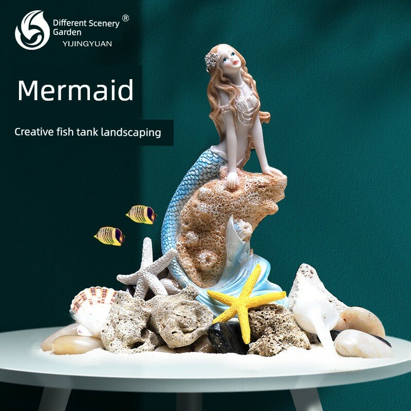 Резиновая фигурка русалки для аквариума - 3D имитация морской создания с кораллами и искусственными растениями для
