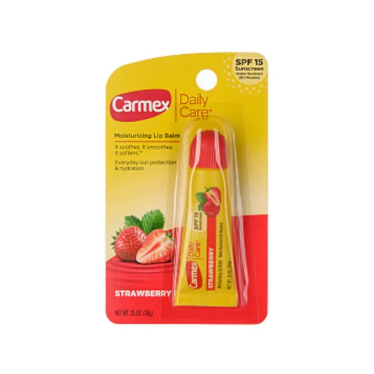 Carmex Бальзам для губ с ароматом клубники с защитой SPF15, туба 10 гр