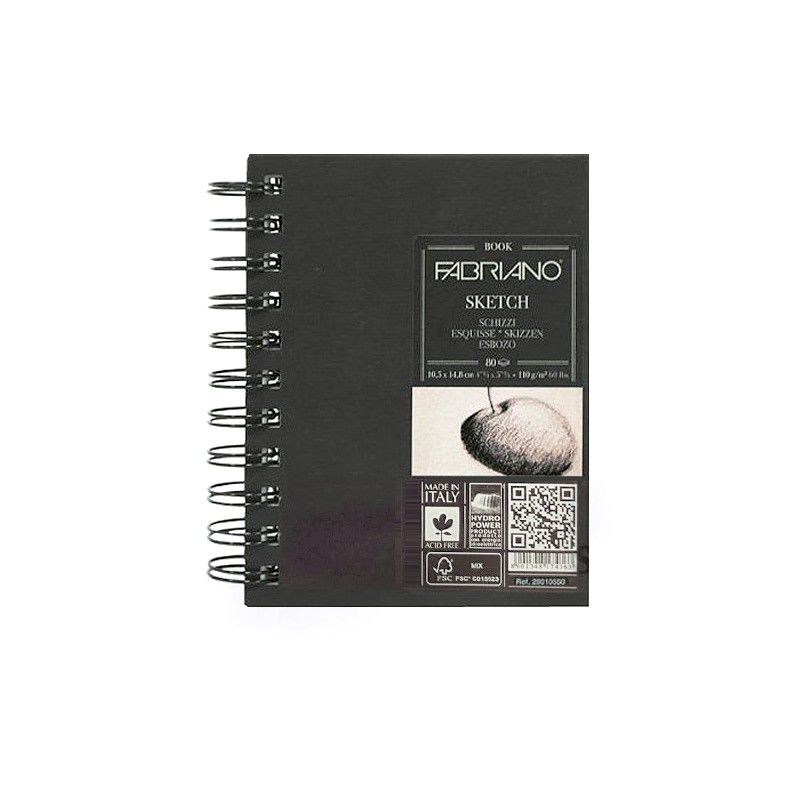 "Fabriano" Альбом на спирали для зарисовок "Портретный" FABRIANO Sketch Book 110 г/м2 A6 вертикальный 10.5 х 14.8 см на спирали 80 л. - 28010550