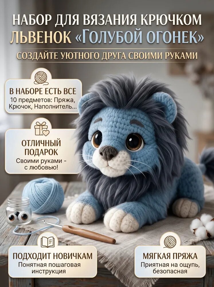 Набор для вязания амигуруми льва, коричневый, материалы для DIY игрушки