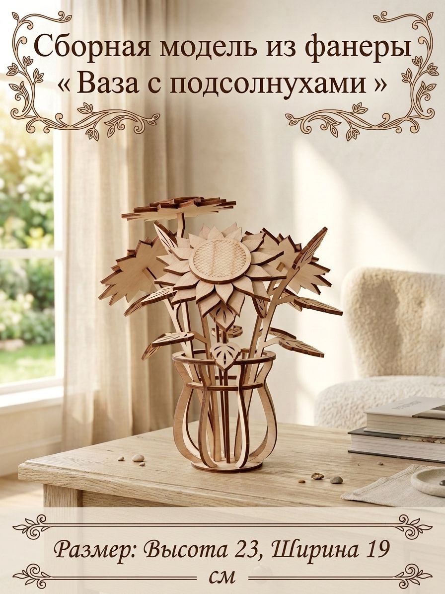 Сборная модель Ваза с цветами интерьерная подсолнух