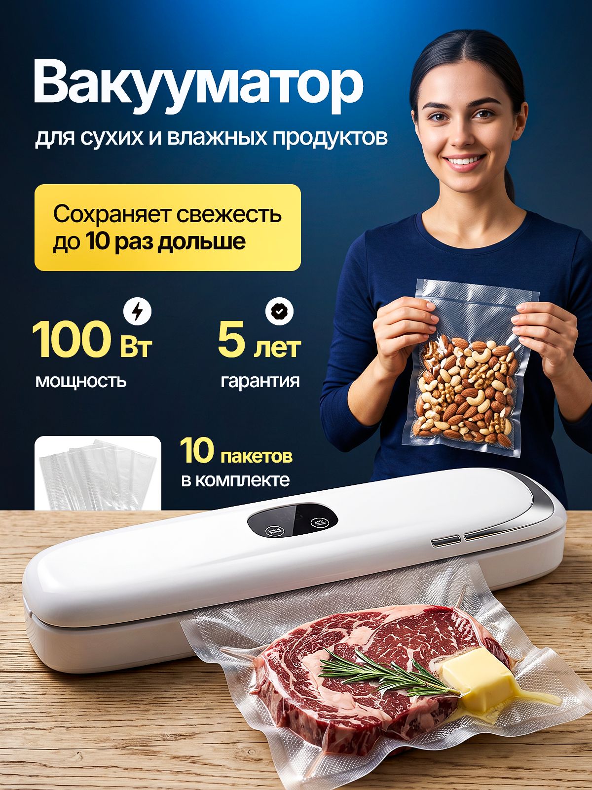 Вакууматор для продуктов / Вакуумный упаковщик для продуктов