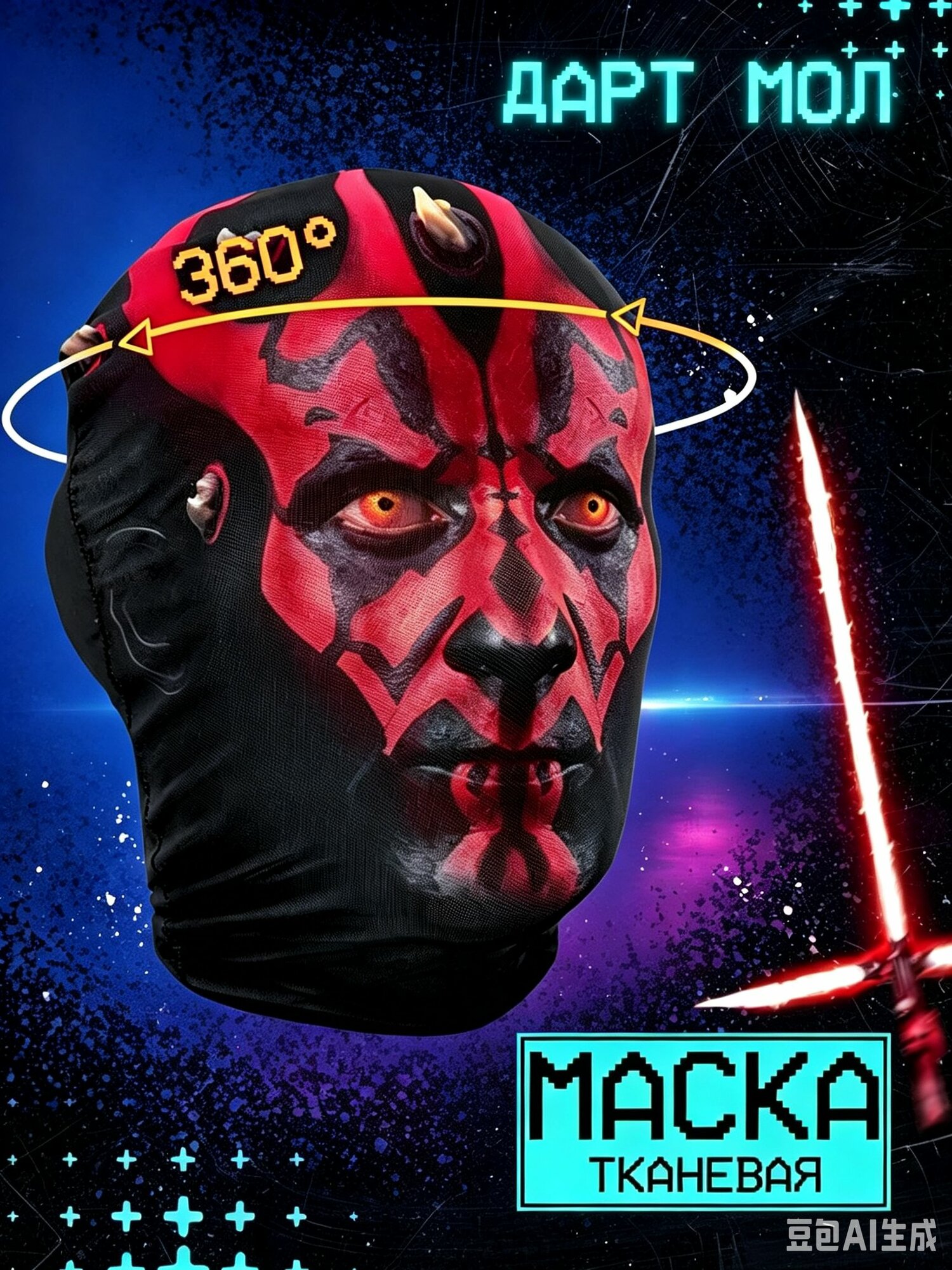 Карнавальная маска (Дарт Мол ), Артикул: 5876357475, Материал: Эластан