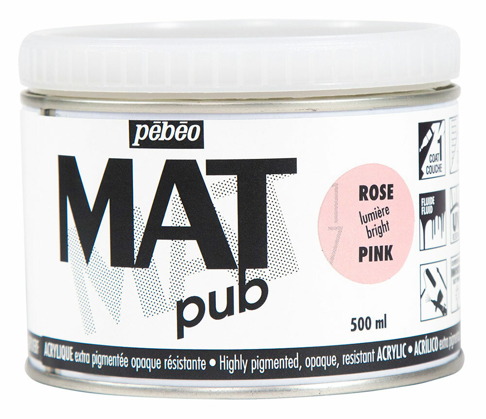 Акриловая краска Pebeo "Mat Pub", экстра матовая, №1, 257017, светло-розовая, 500 м