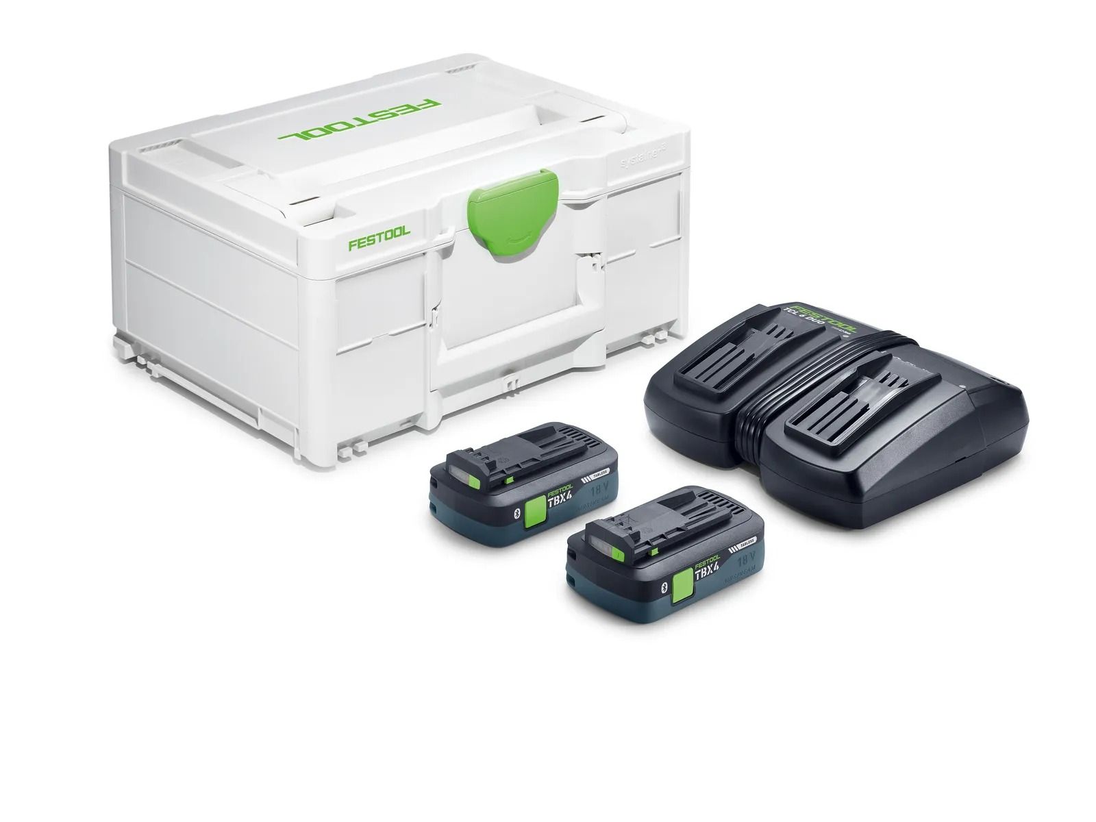 Энергокомплект Festool SYS 18V 2×TBX4/TCL6DUO: 2 АКБ 18 В 4,0 А·ч и зарядное TCL 6 DUO в Systainer³
