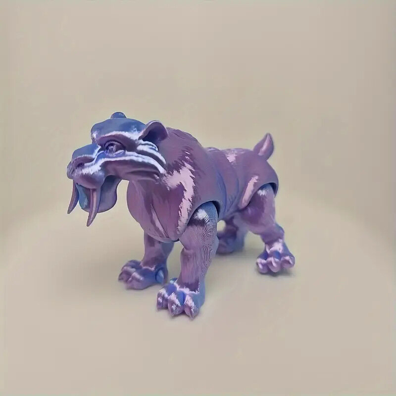 3D-печатный саблезубый тигр с подвижными суставами, реалистичная имитация тигра, милая детская модель-игрушка для украшения интерьера.