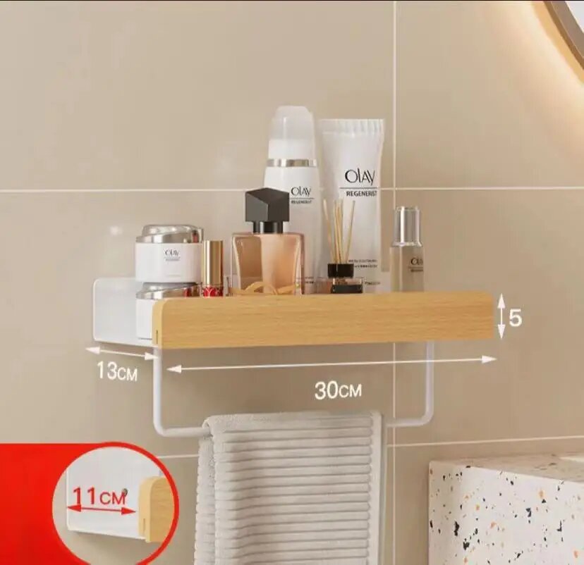 Деревянная настенная полка для ванной и кухни White 30cm With rods