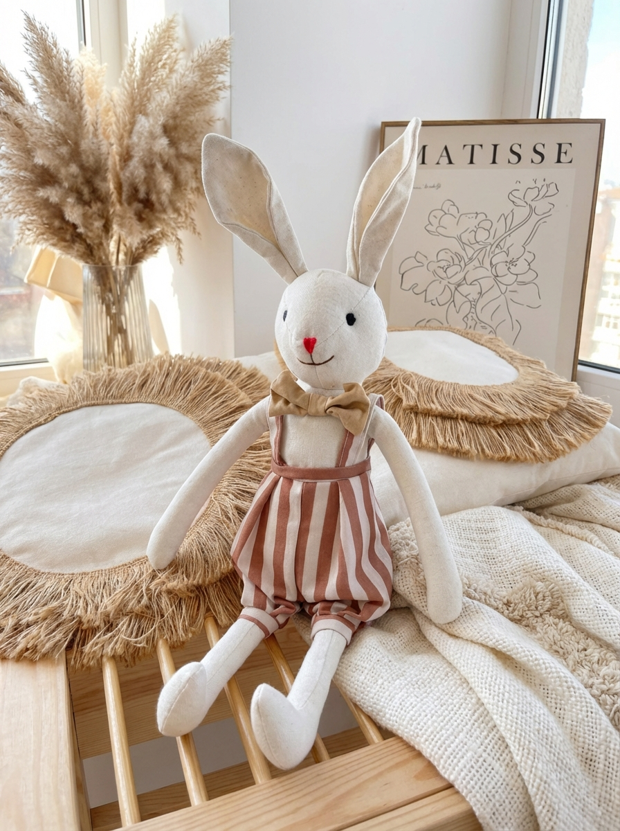 Игрушка Twinni "Зайка", интерьерная, мягкая, ручная вышивка, 50x15 см