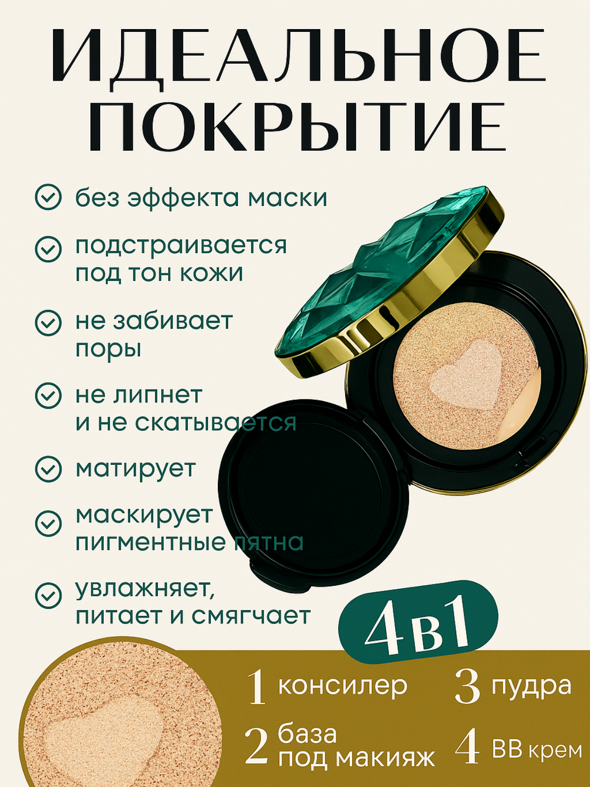 Бриллиантовый крем-кушон 4в1 DRAWSHE в подарочном комплекте