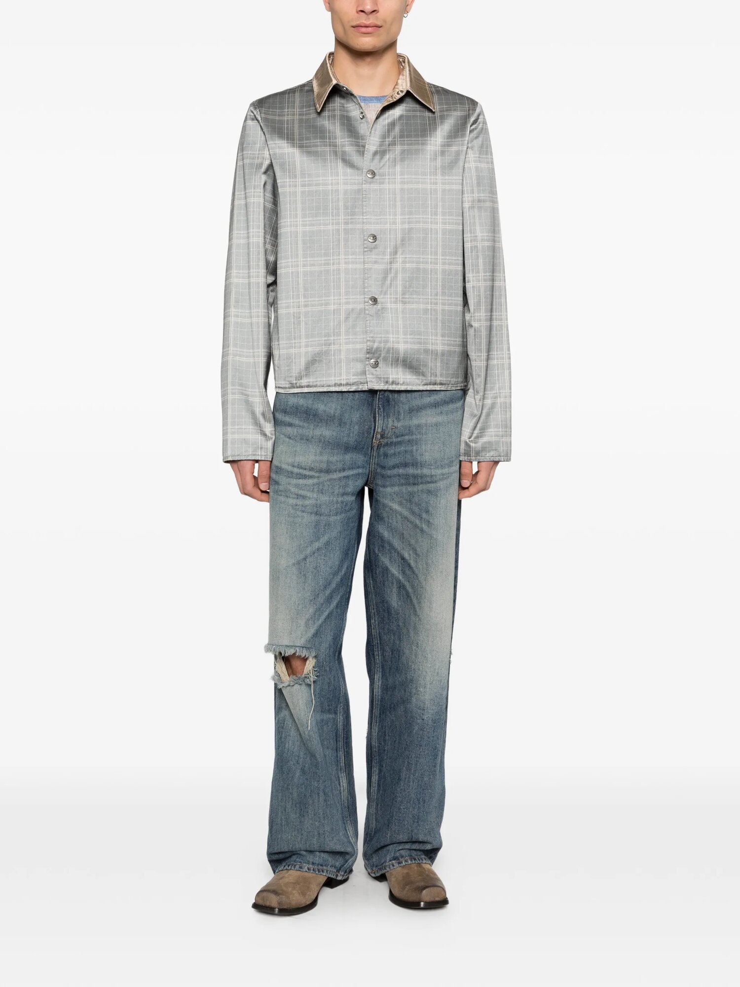 Куртка DIESEL Check buttoned jacket, размер 50 EU, серый — фото 1