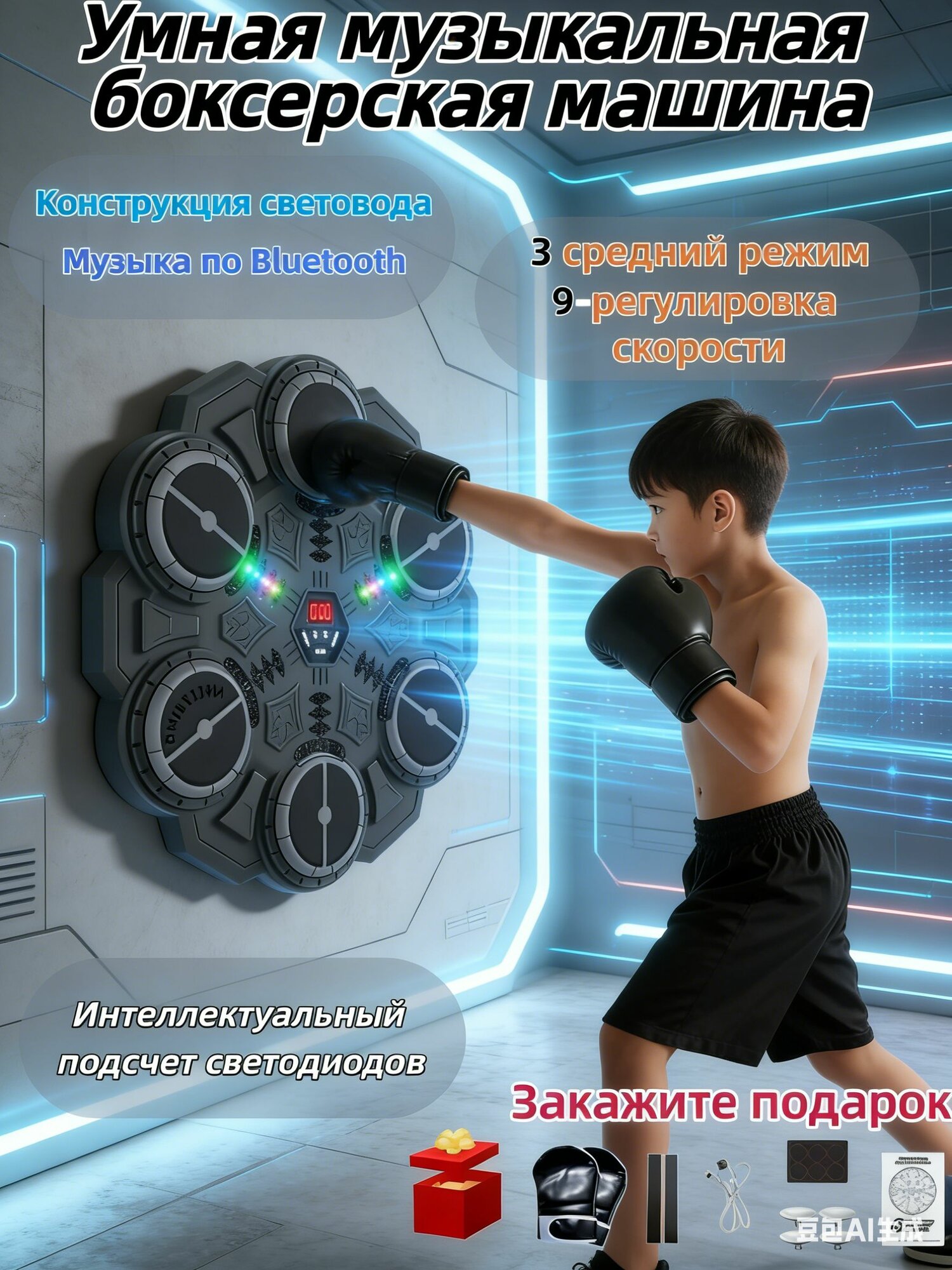 Боксерский тренажер умная груша с Bluetooth и LED дисплеем, для тренировок и игр, полный набор
