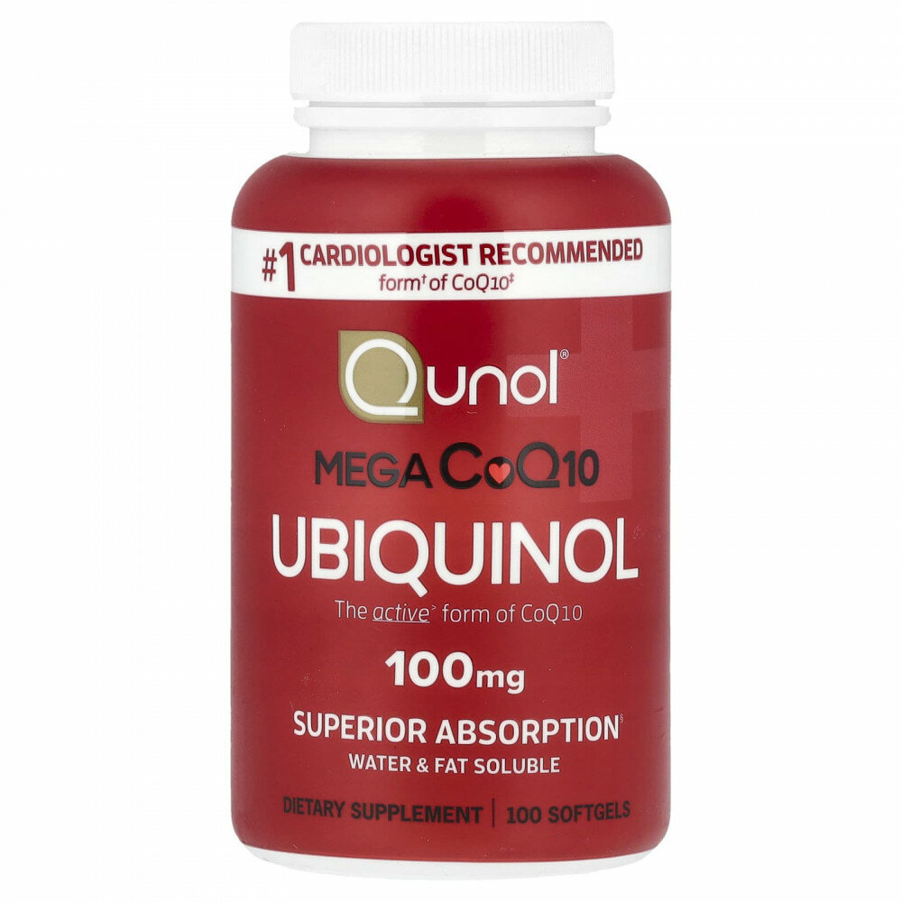 Qunol, Mega CoQ10, убихинол, 100 мг, 100 капсул