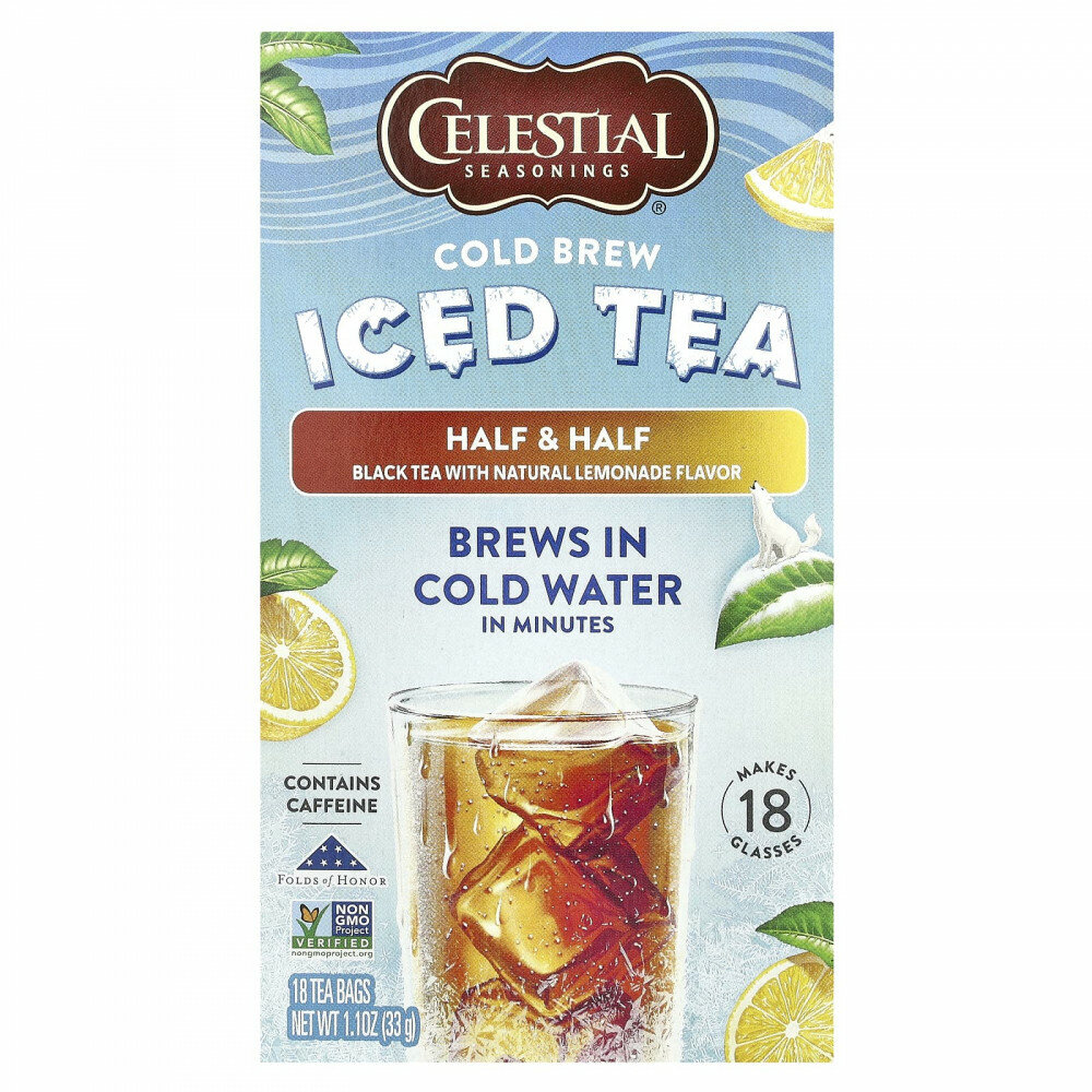 Celestial Seasonings, Холодный чай, половина и половина черного чая с натуральным лимонадом, 18 чайных пакетиков, 33 г (1,1 унции)