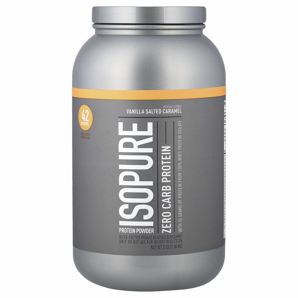 Isopure, протеиновый порошок без углеводов, со вкусом ванили и соленой карамелью, 1,36 кг (3 фунта)