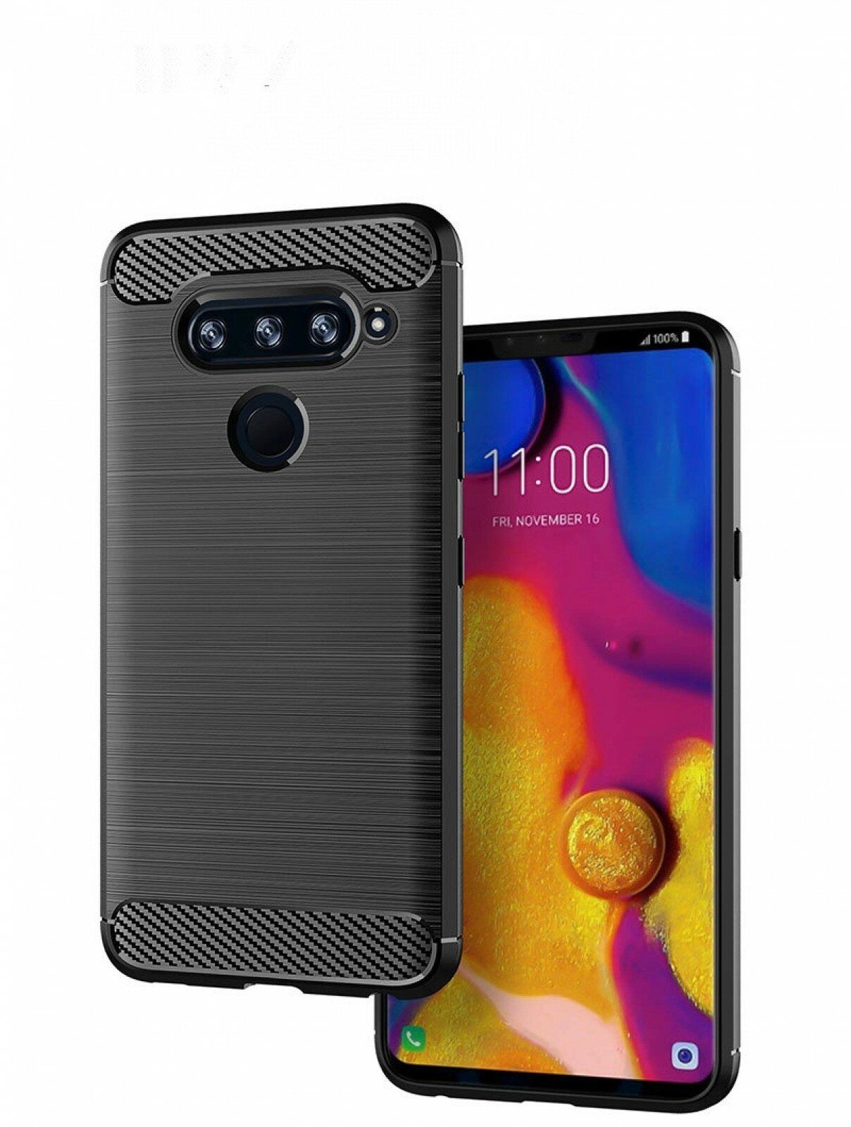Чехол панель-бампер MyPads для LG V40 ThinQ из силикона с матовой отделкой под карбон