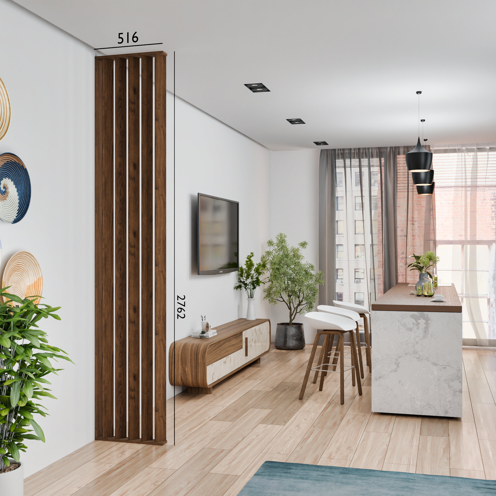 Реечная перегородка 516 мм для зонирования салона, офиса, цвет Дуб Катания