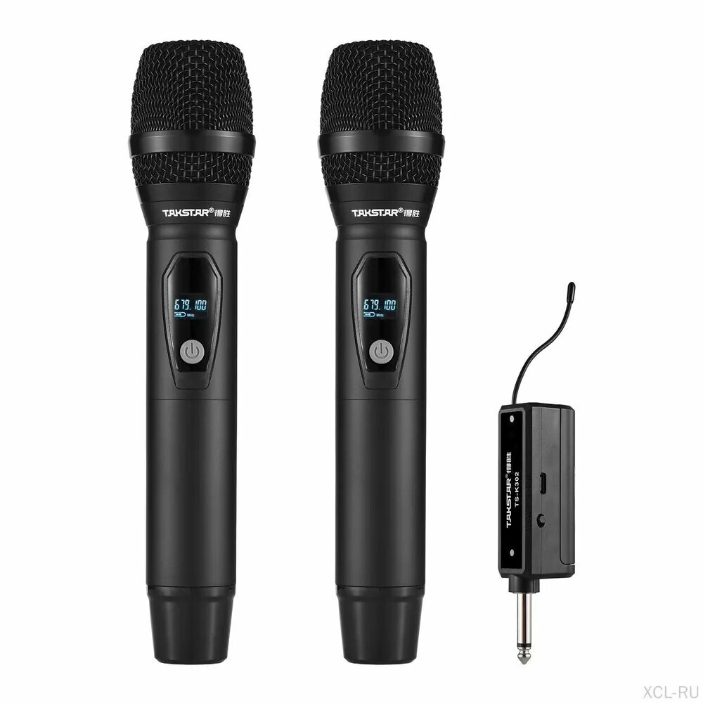 Беспроводная микрофонная система UHF с приемником и ручным микрофоном, цифровой дисплей, защита от воя, 2 канала