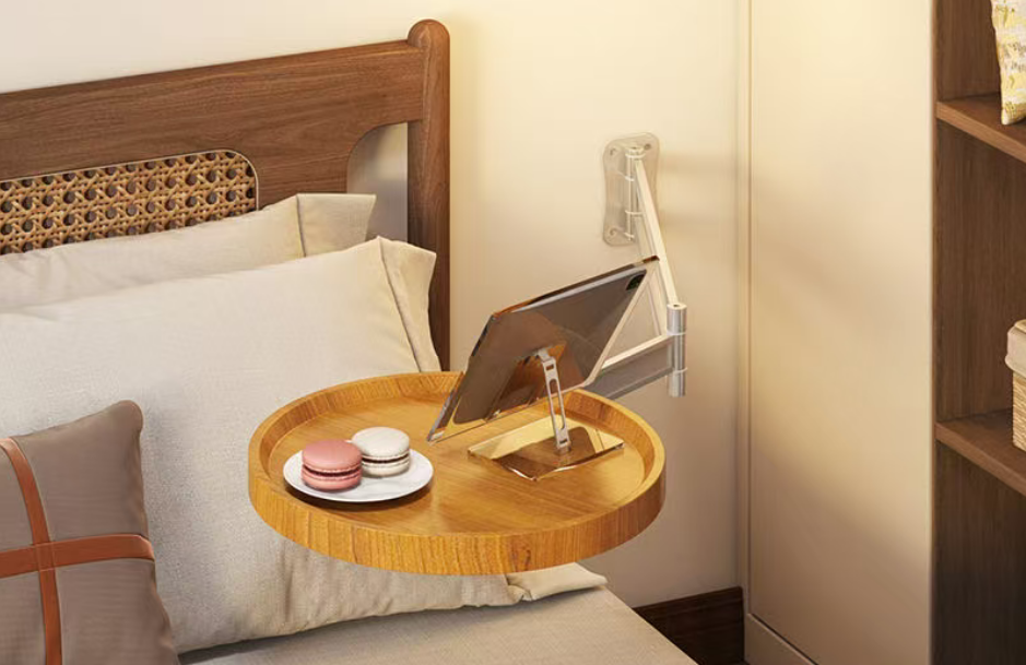 Складной прикроватный столик на стену | Деревянный круглый столик