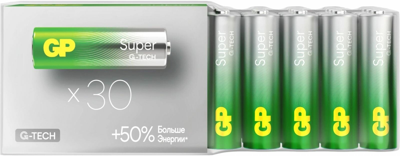 Набор батареек GP Super Alkaline, форм-фактор AA, 30 шт (GP 15AA21-2CRSWC30 180/720)