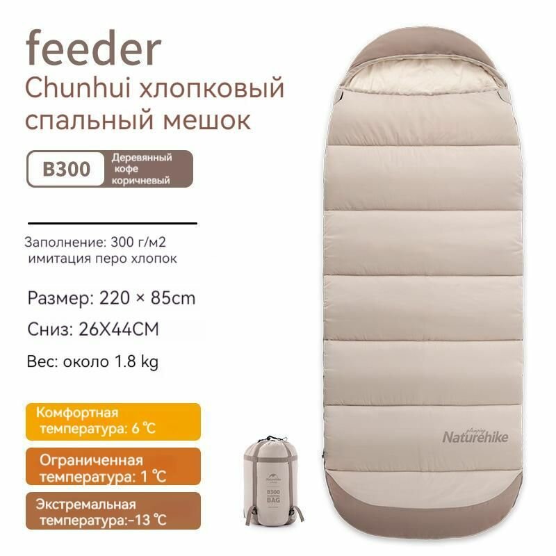 Naturehike Теплый спальный мешок из хлопка с имитацией перьев для кемпинга NH21MSD11