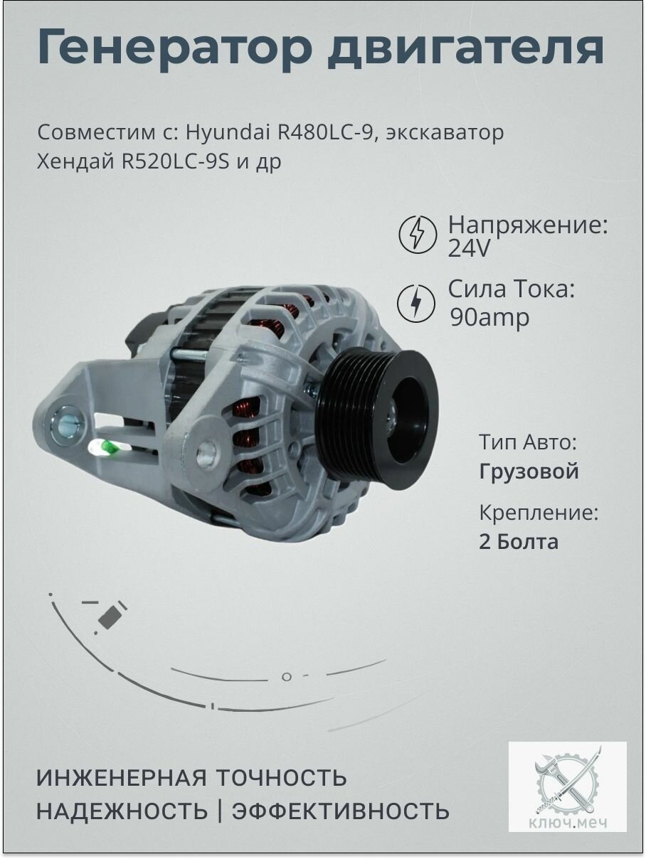 Генератор для Hyundai R480LC-9, экскаватор Хендай R520LC-9S