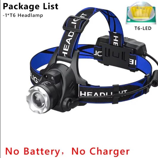 Налобный фонарь T6 LED, черный