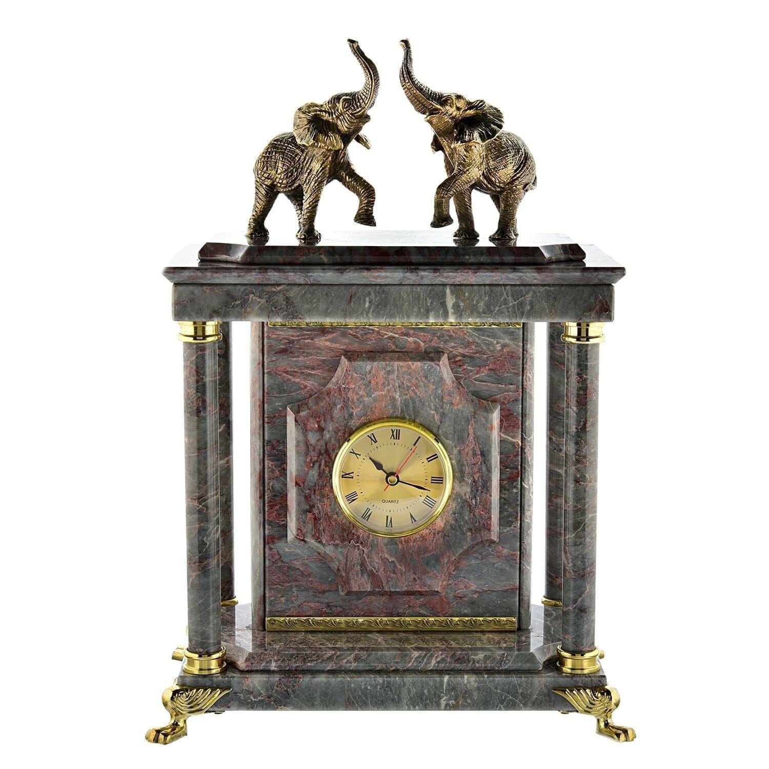 0037821 Нат. камень часы-сейф "слоны" малые (бежевыймрамор)