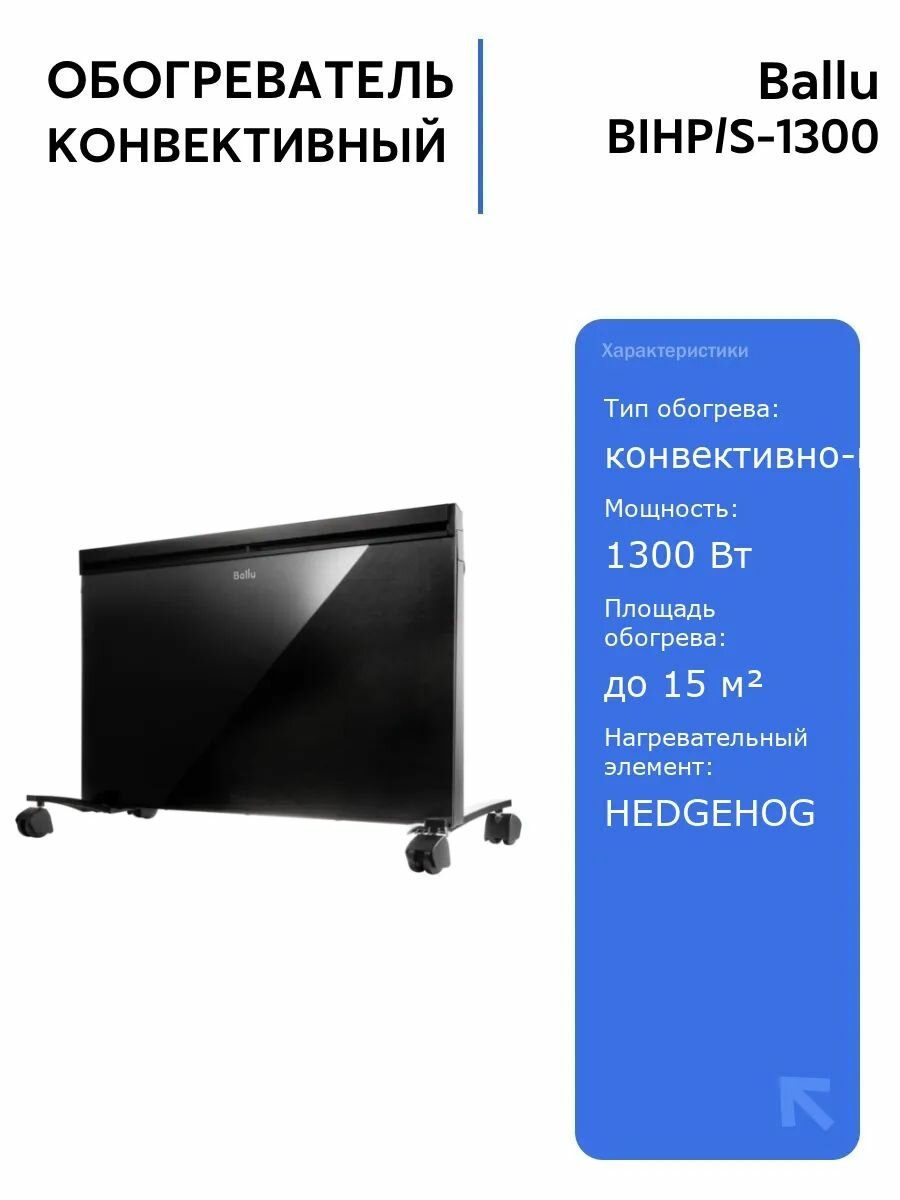 Обогреватель Ballu Plaza Solar BIHP/S-1300, конвективно-инфракрасный, для помещений до 15 м , стильный дизайн, 1300Вт