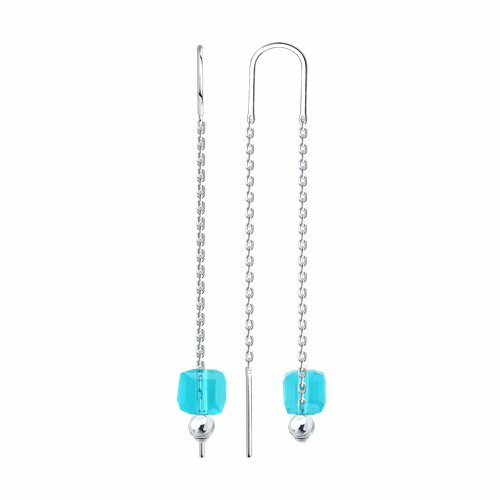 Серьги цепочки, серебро, 925 проба, родирование, стекло