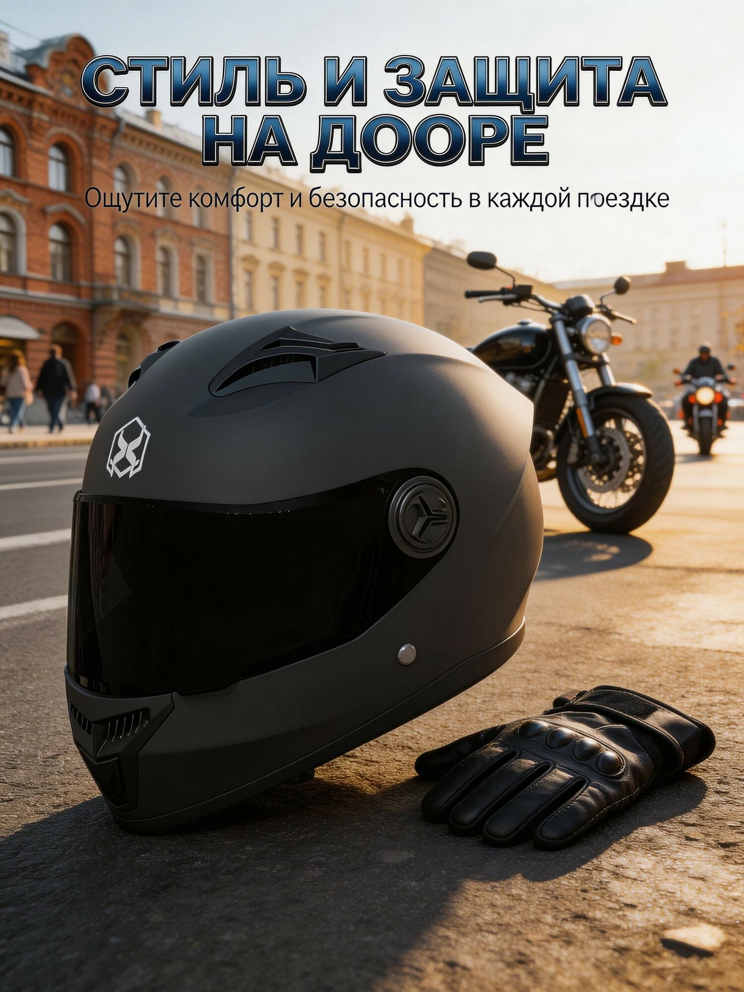 Мотоциклетный шлем Flip-Up, черный матовый, с выдвижным солнцезащитным стеклом и визором под Pinlock, ABS, 55-61 см
