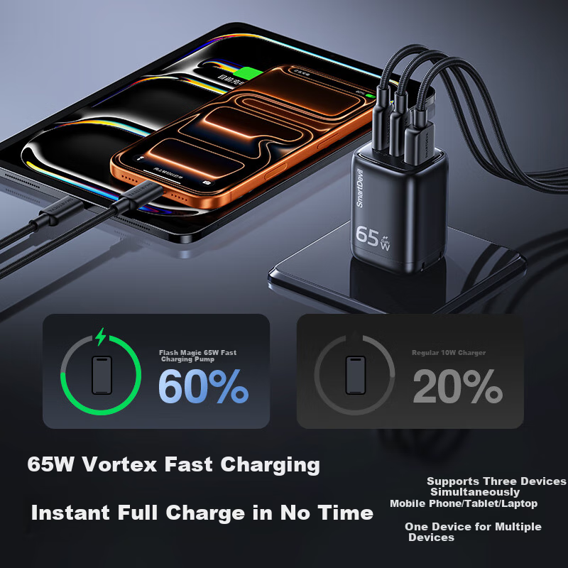SmartDevil 65W GaN зарядное устройство с PD40/45W многопортовым Type-C быстрой зарядкой для iPhone 17/16e15, Huawei,