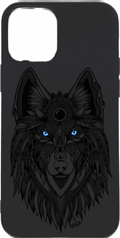 Силиконовый чехол на Apple iPhone 12 / 12 Pro / Эпл Айфон 12 / 12 Про с рисунком "Grand Wolf" Soft Touch черный