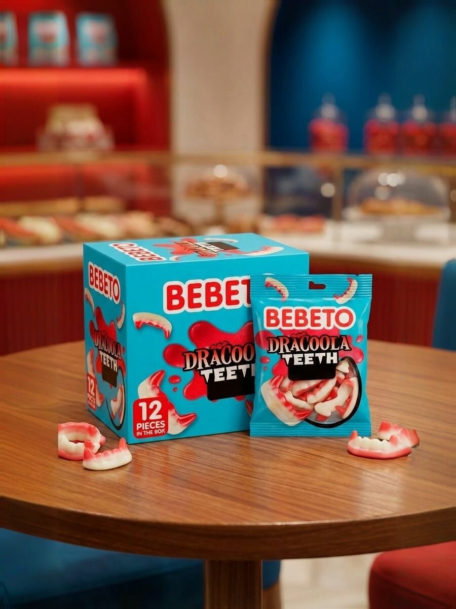 Жевательный мармелад Bebeto Dracoola Teeth со вкусом клубники и ванили 12шт по 80гр