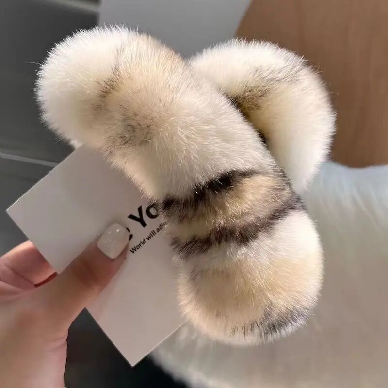 Бежевая заколка для волос кролик Рекс Ivory white