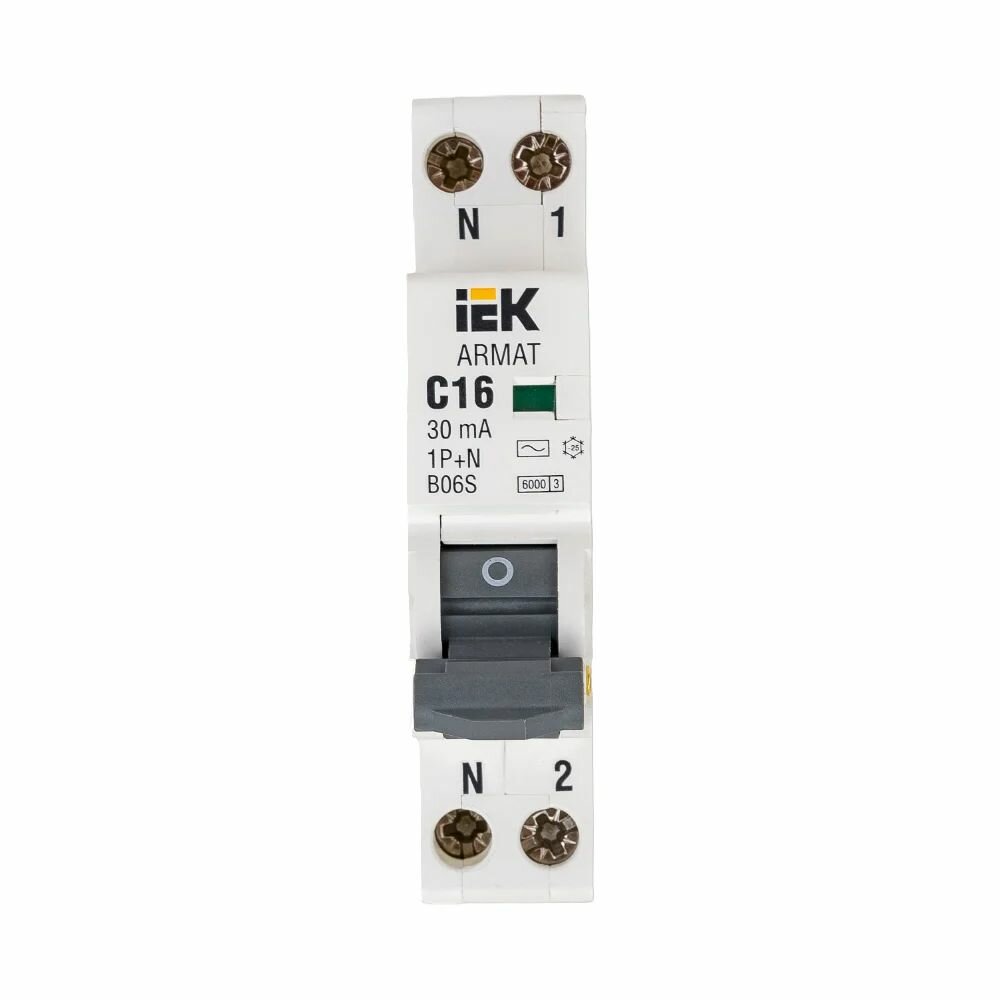 Автоматический выключатель дифференциального тока IEK ARMAT B06S 1P+NP C16 30мА тип AC (18мм) AR-B06S-1N-C16C030