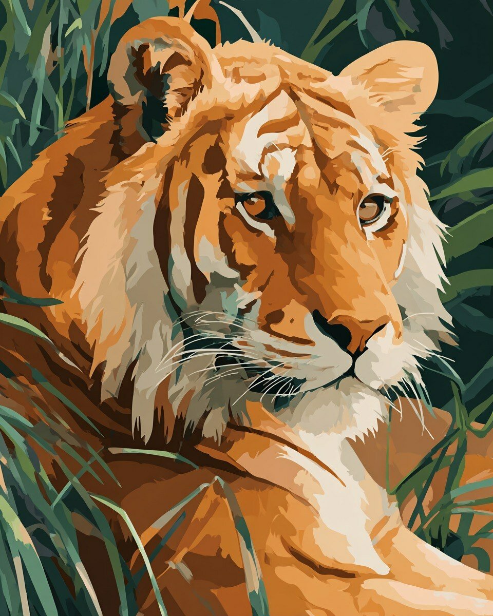 Картина по номерам, 40 x50, тигр в траве