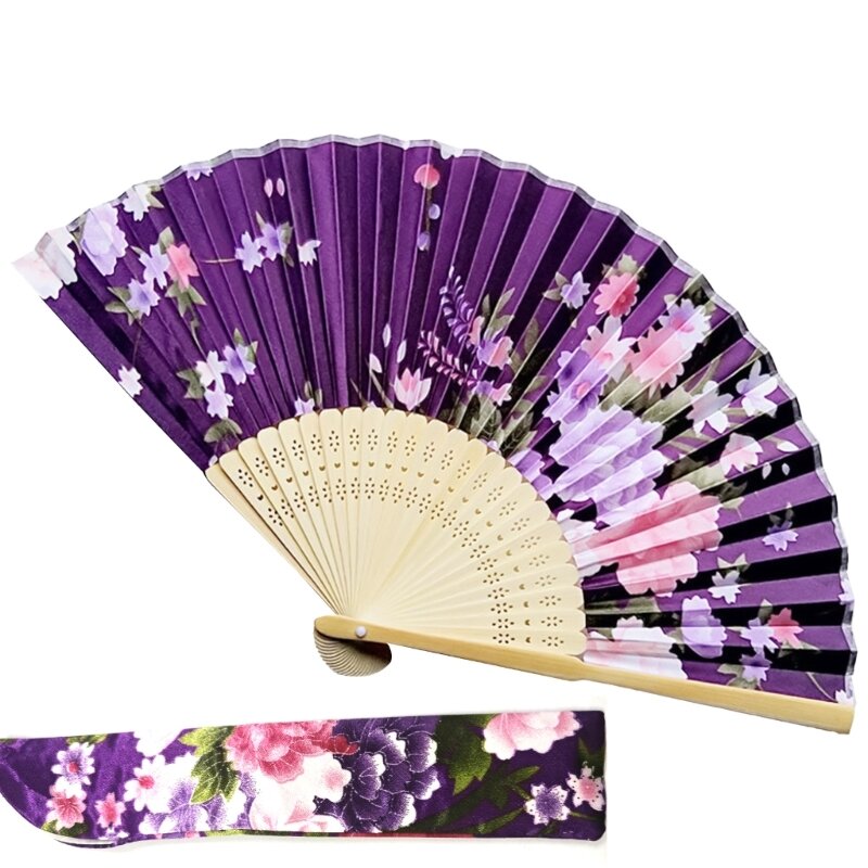 Folding Fan Hand Fan Chinese Japanese Elegant Floral Fan for Women Girl