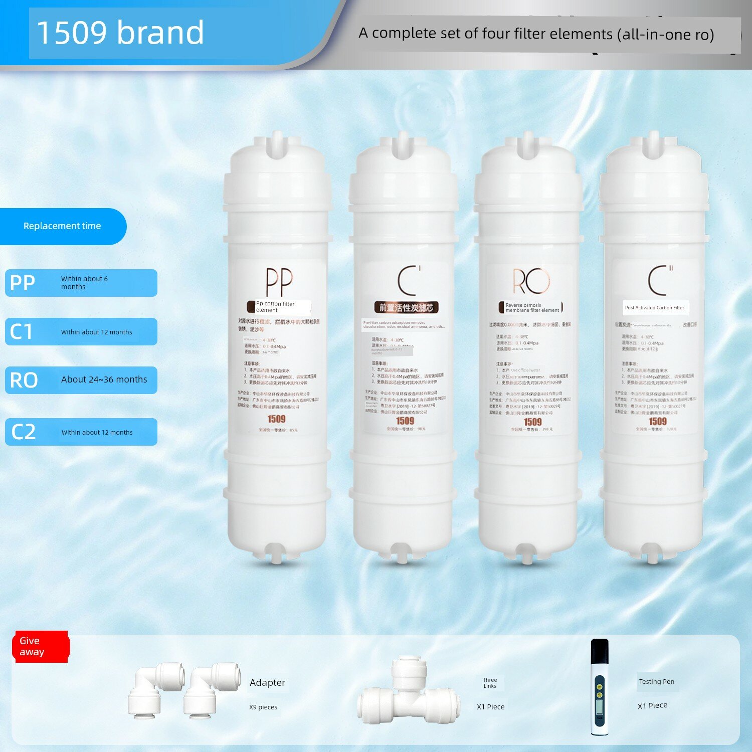 Совместимый фильтр для Purifier Midea M6 MRO102A-4 208B 121C MRC1586A 1687B PP C1 Интегрированная RO C2 4 шт