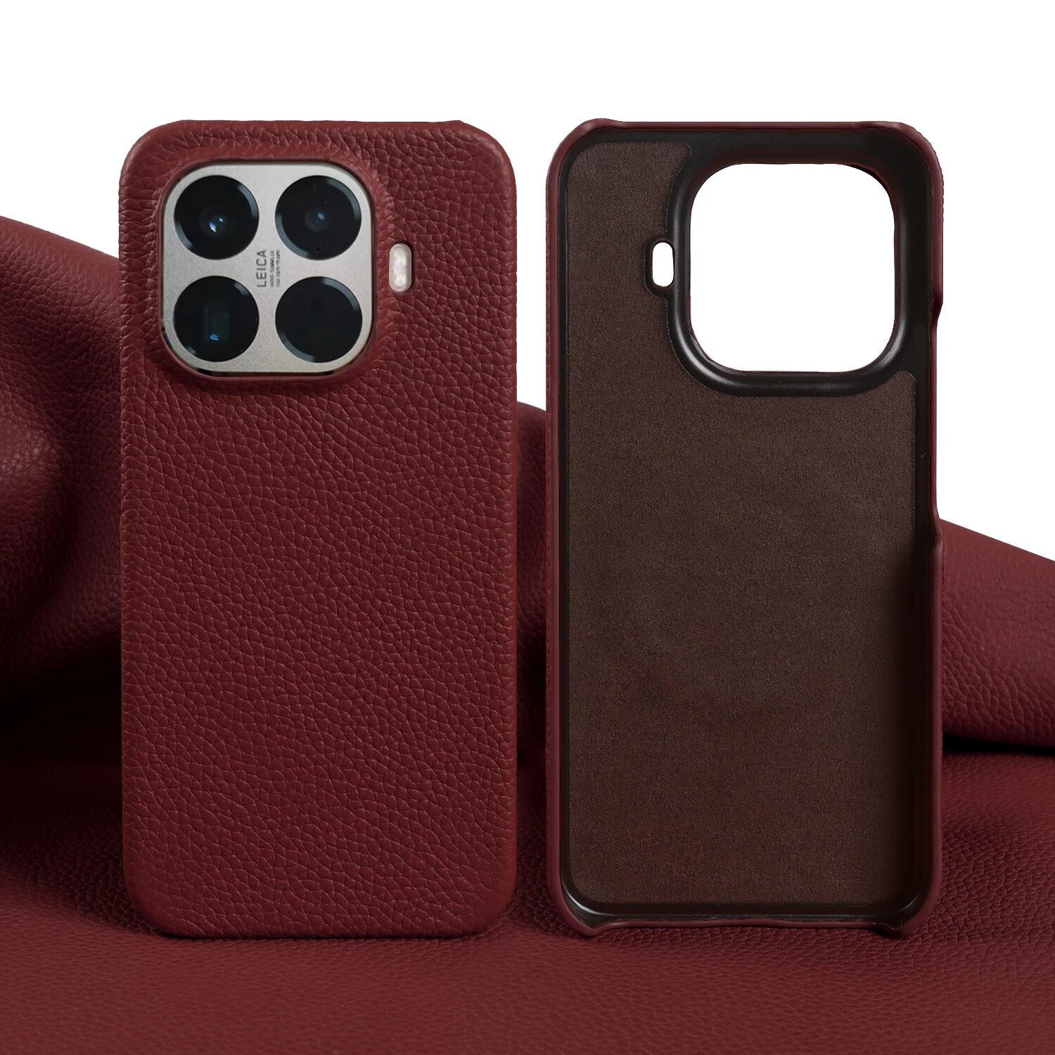Бордовый кожаный чехол для Xiaomi 17 Pro Saddle Red 6212