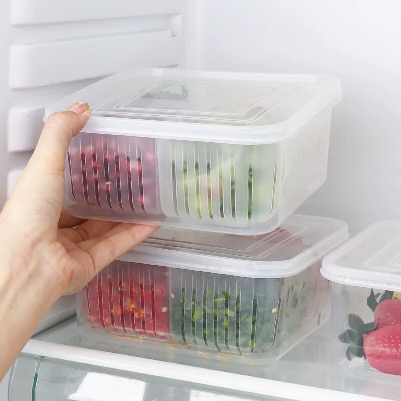 Набор из 3 квадратных пластиковых контейнеров для хранения продуктов с 4 отделениями (чеснок, лук, имбирь)