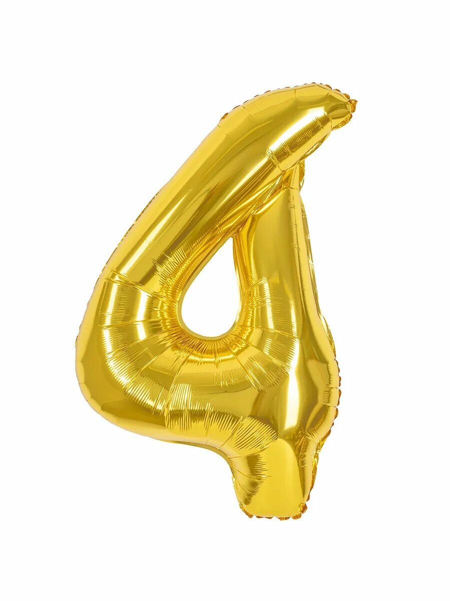 Шар (40'/102 см) Цифра, 4, Золото, Металлик, 1 шт. в уп.