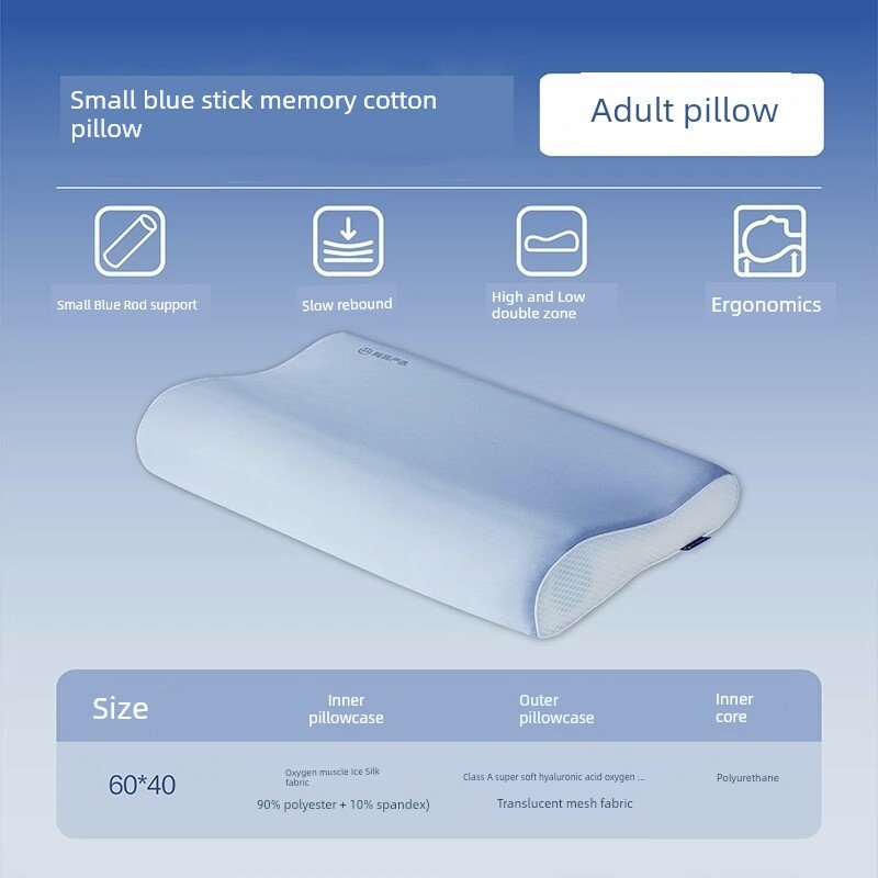 Набор подушек B03 Blue Stick из пены памяти с антибактериальным чехлом из гиалуроновой кислоты, низкая высота 6-8 см,