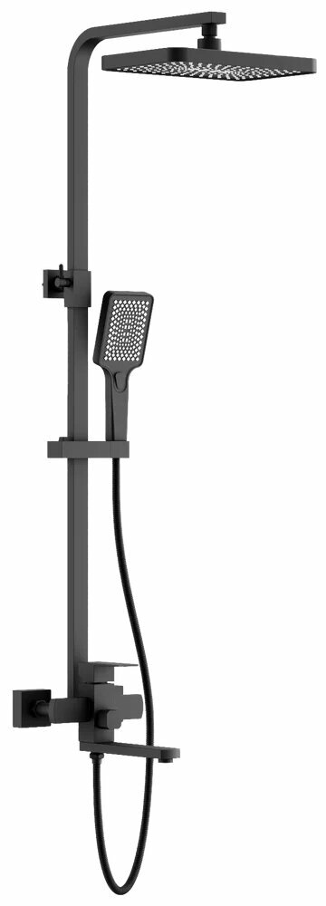 Душевая стойка BELZ B24817-7 со смесителем, черная, матовая, душевая система с тропическим душем, с изливом, с лейкой, нержавеющая сталь