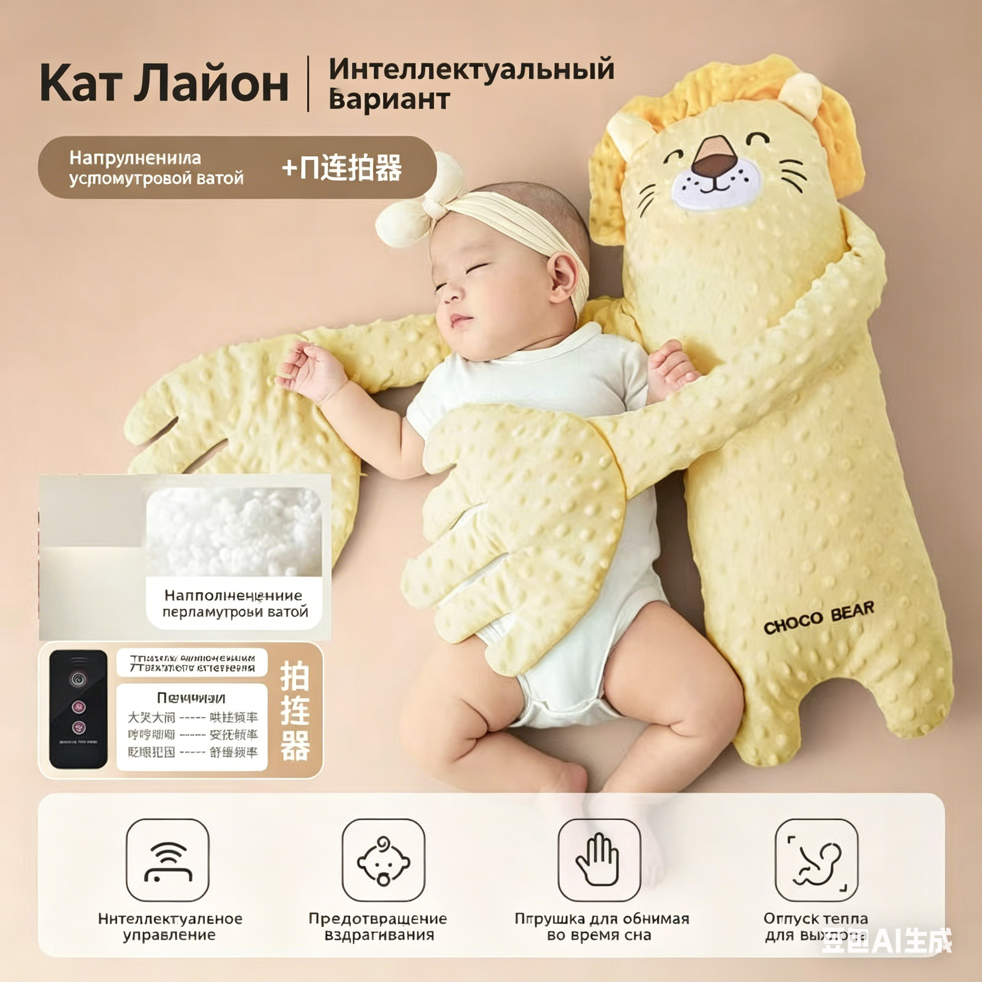 Успокаивающая рука для сна младенца, обнимаемая игрушка для новорожденных, - Медведь-колокольчик