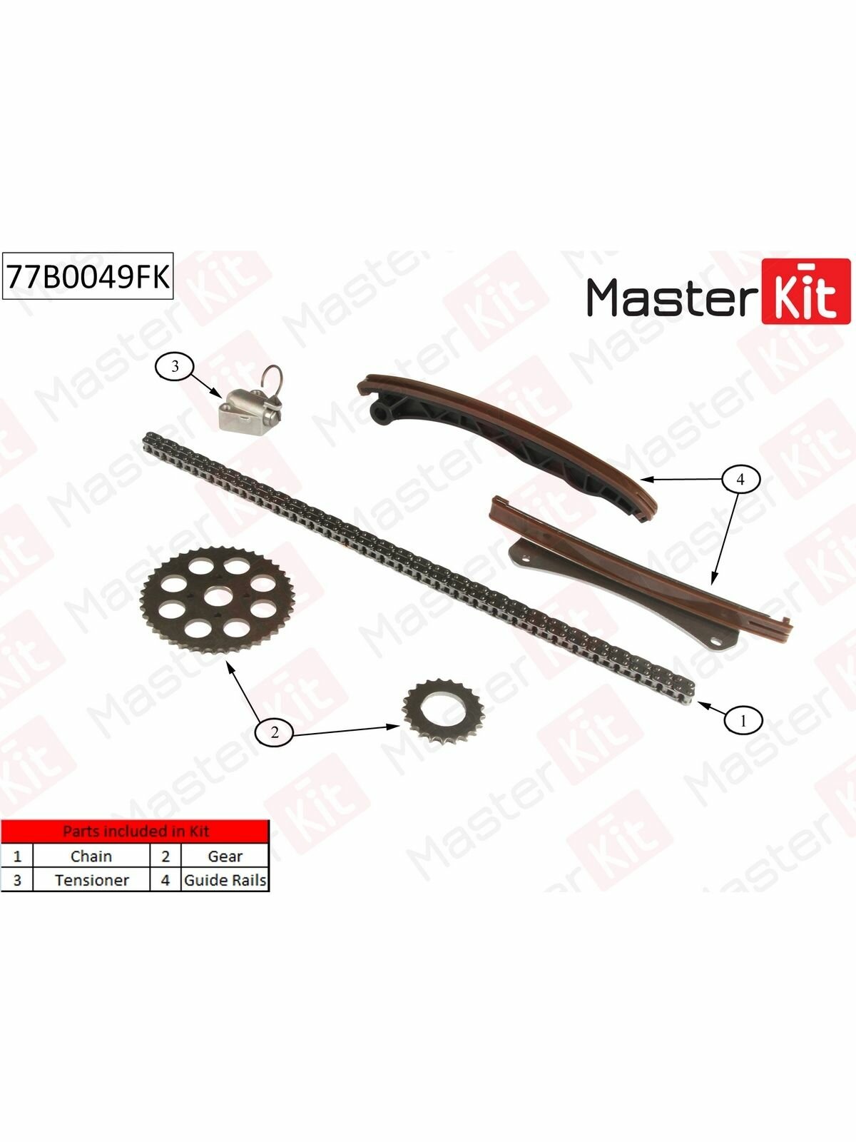 Комплект цепи ГРМ для а/м Fiat, Opel, Suzuki / Фиат, Опель, Сузуки, MASTERKIT 77B0049FK