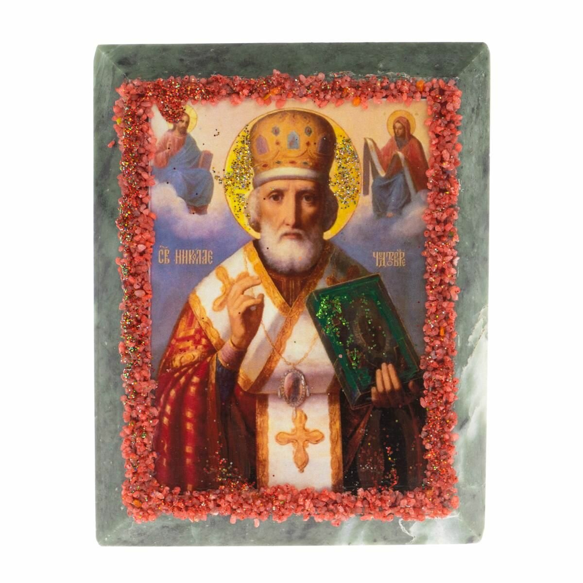 Икона настольная "Николай Чудотворец" камень змеевик 9х7,2х3 см 121448