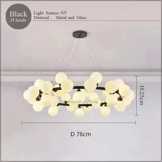 Светодиодная подвесная люстра Nordic Glass Bubble золотого цвета для спальни, гостиной, столовой, кухонного острова, декора дома Lustre-B-Black 35 головок